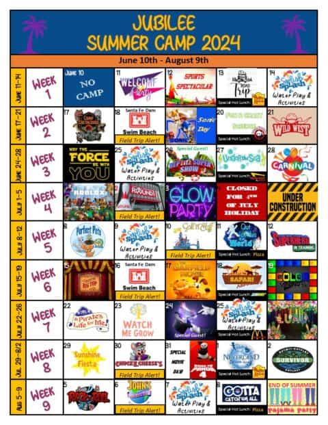 K-6 Summer Camp 2024 Calendar | Jubilee Christian School